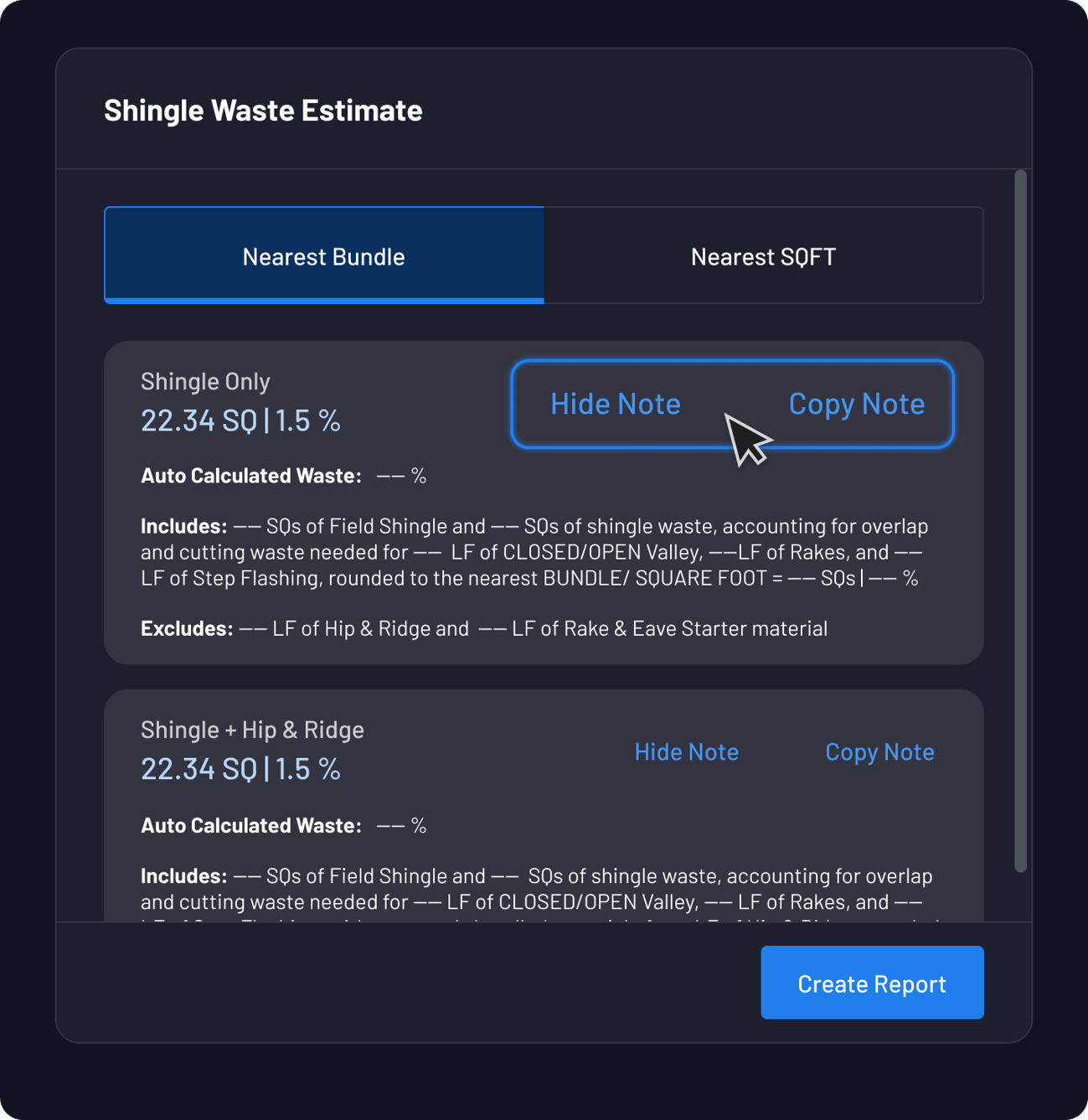 Using the Waste Calculator in OneClick Code
